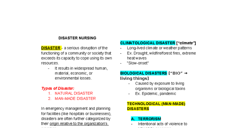 Disaster Nursing (CHN 2) - Understanding Types and Management of ...