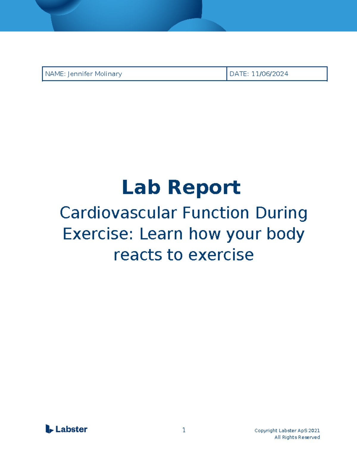 Lab Report - Touchstone: Cardiovascular Function During Exercise Analysis - Studocu