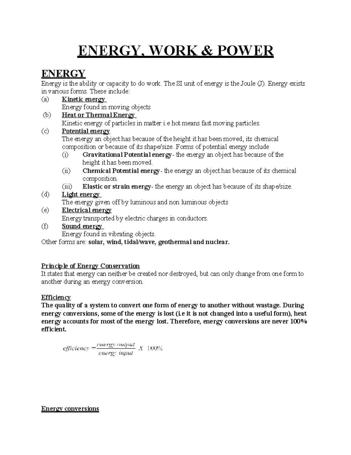 GP5 Energy, Work & Power: Concepts and Classwork Notes - Studocu