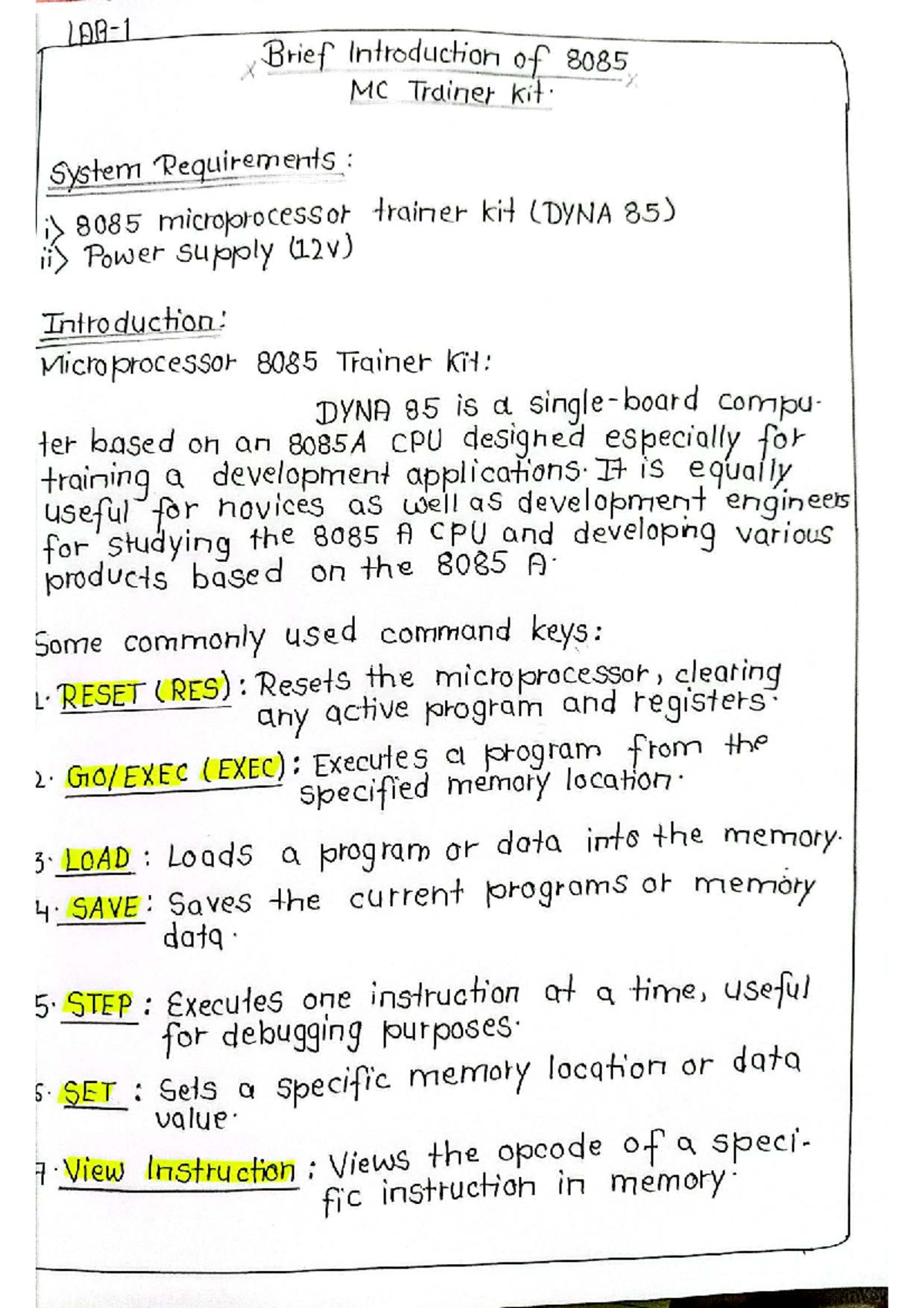 Lab Report on 8085 Microprocessor Trainer Kit (2nd Sem) - Studocu
