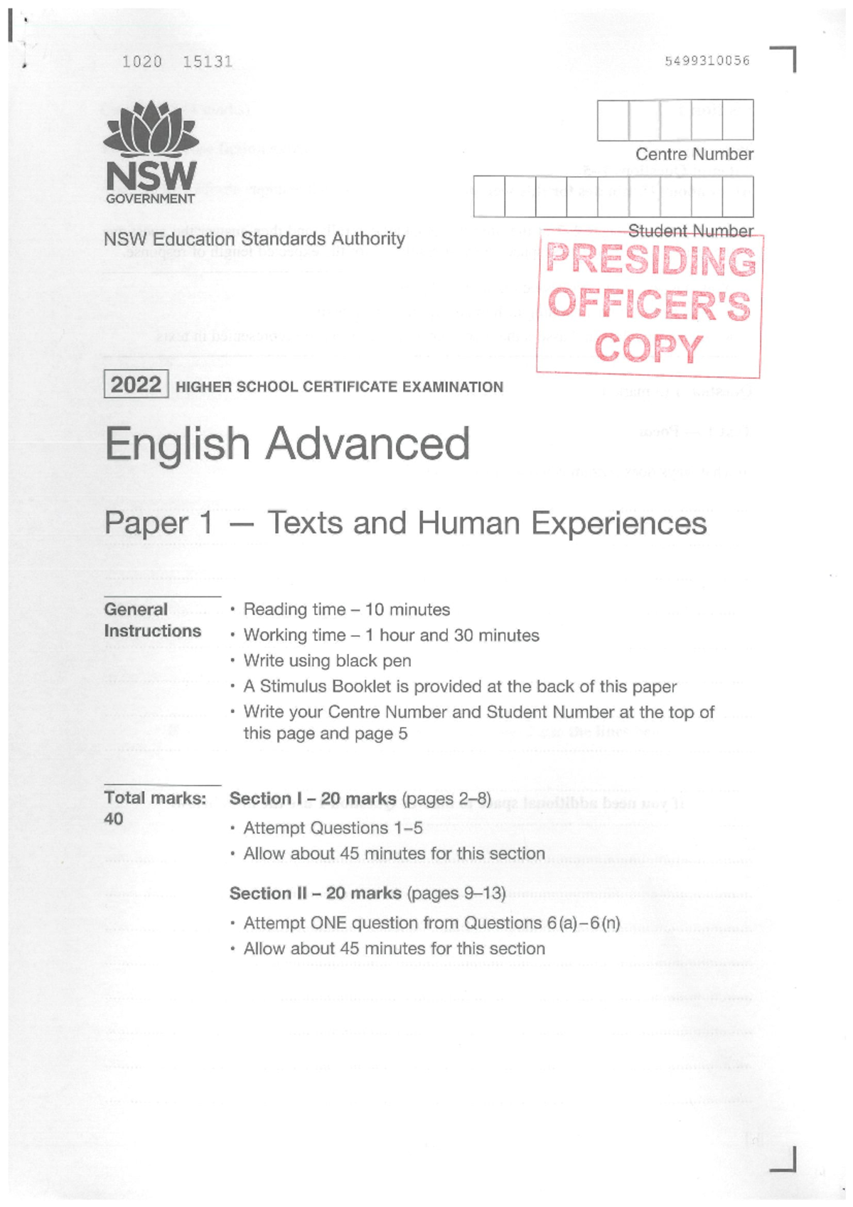 2022 HSC Eng Adv Exam Paper 1 - Comprehensive Review - Studocu