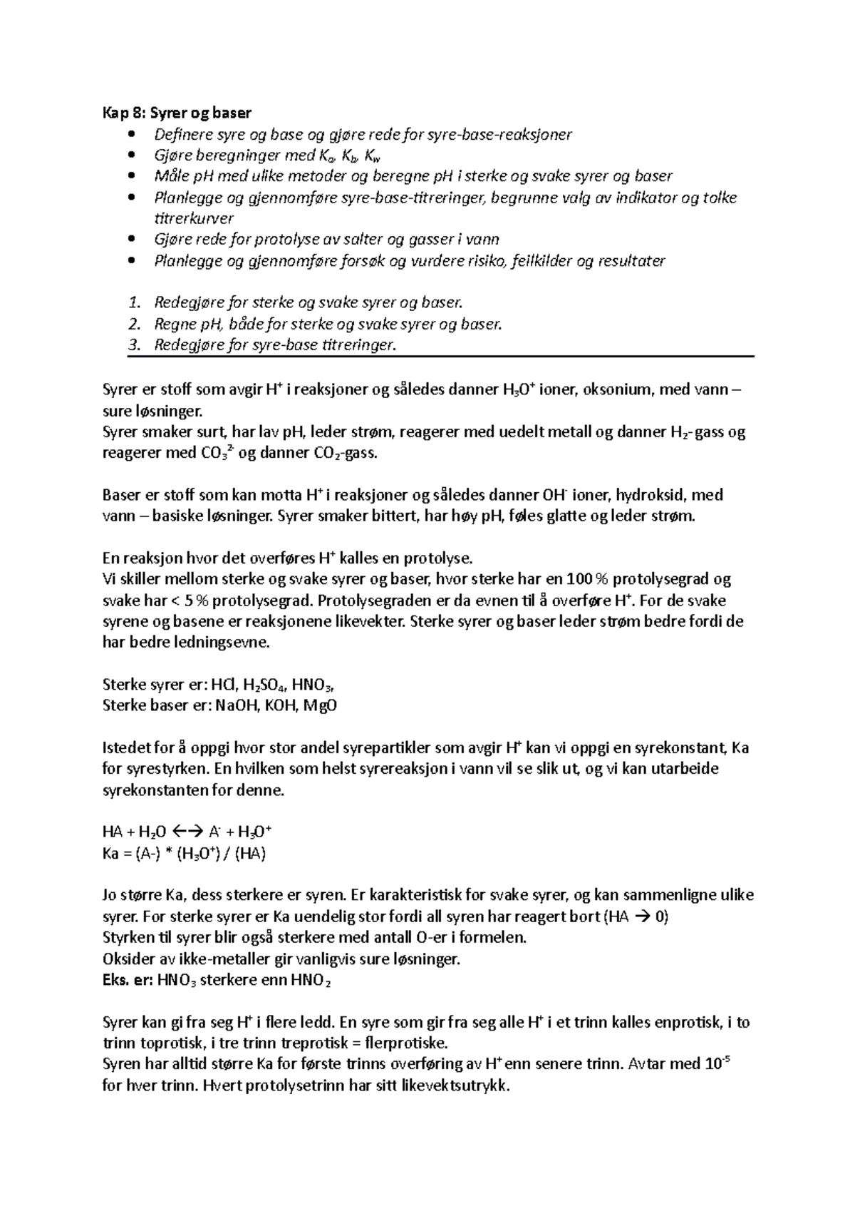 Syrer og baser kap 8 - KJEMI 1 - Syrer og baser 8: Syrer og baser ...