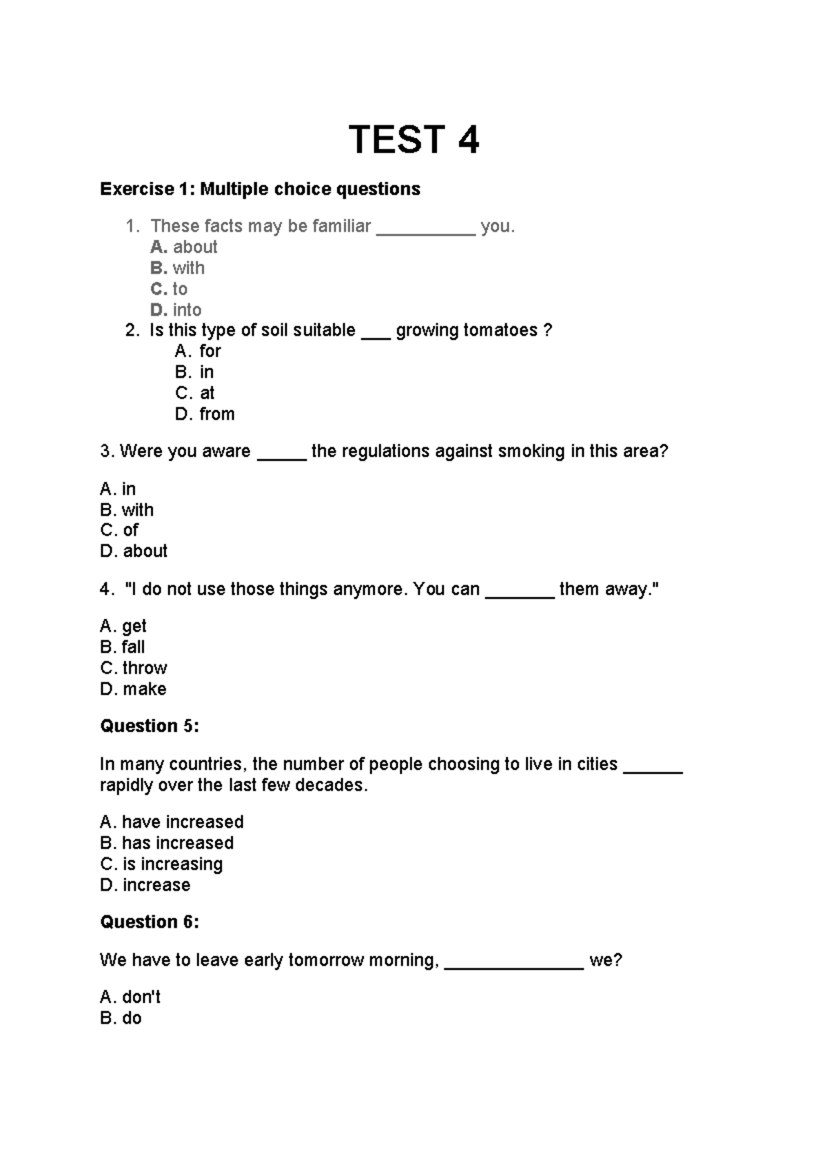 TEST 4: Multiple Choice Questions and Answers for Review - Studocu