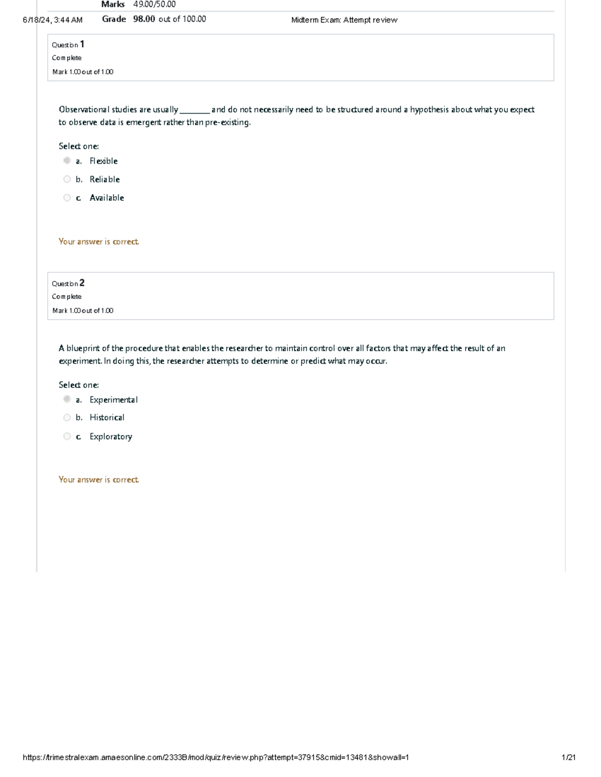 Midterm reviewww - Marks 49/50. Grade 98 out of 100. Question 1 ...