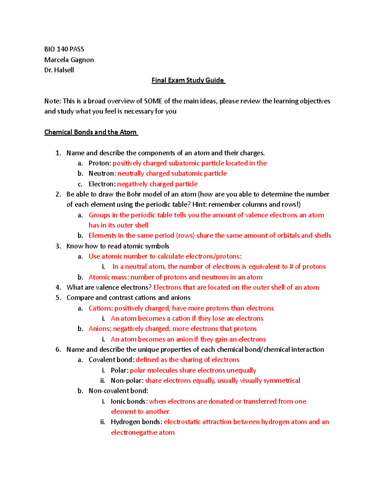 Bio140 Final Exam Study Guide Key Concepts And Review Notes Studocu