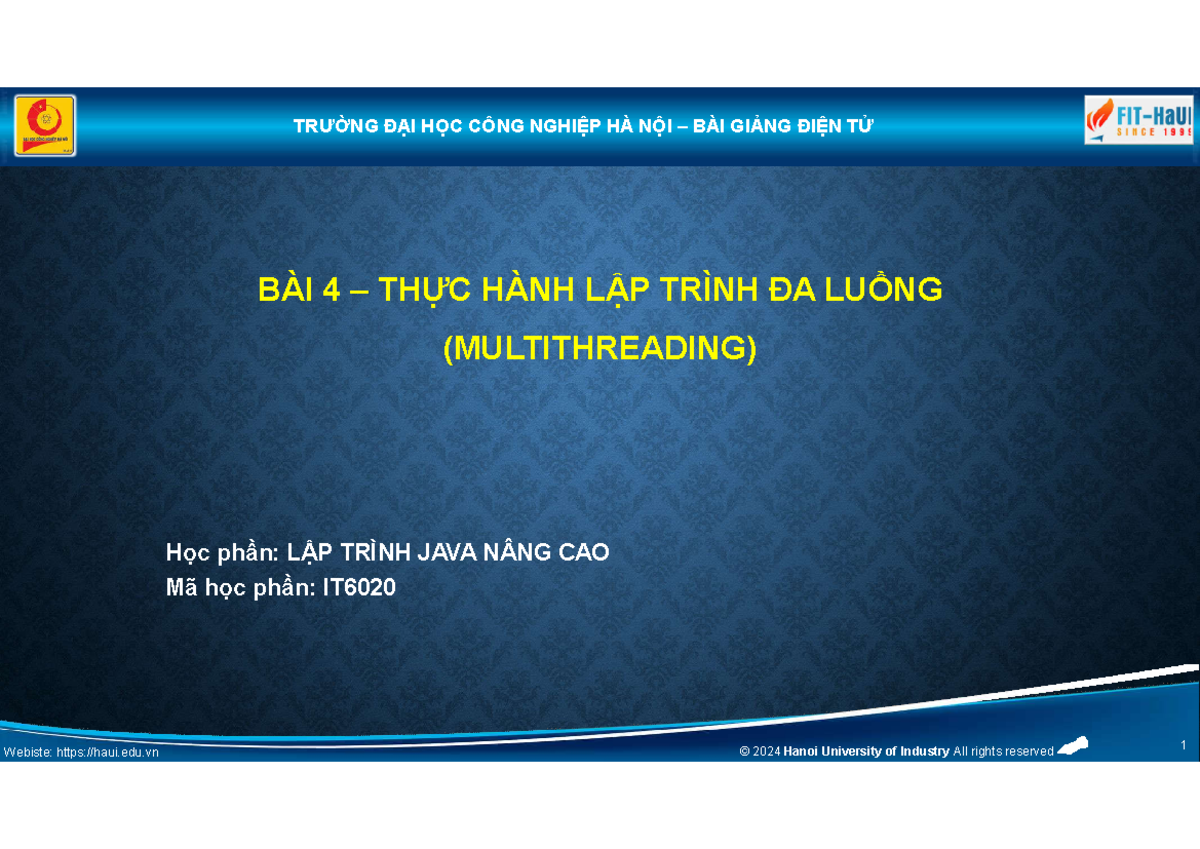 Bài Giảng Điện Tử IT6020: Thực Hành Lập Trình Đa Luồng trong Java - Studocu