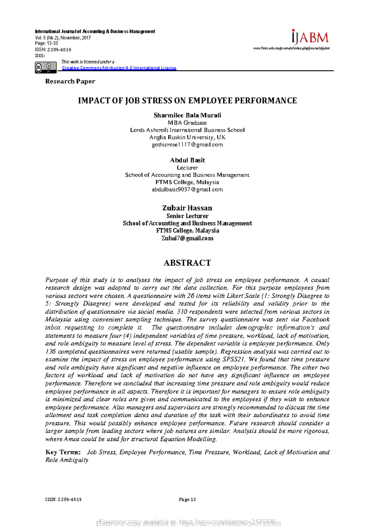 Impact of Job Stress on Employee Performance: A Study (MBA 2082757 ...