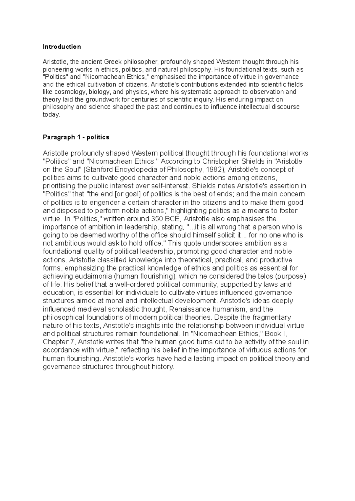 Assessing Aristotle's Historical Legacy in Philosophy and Science - Studocu