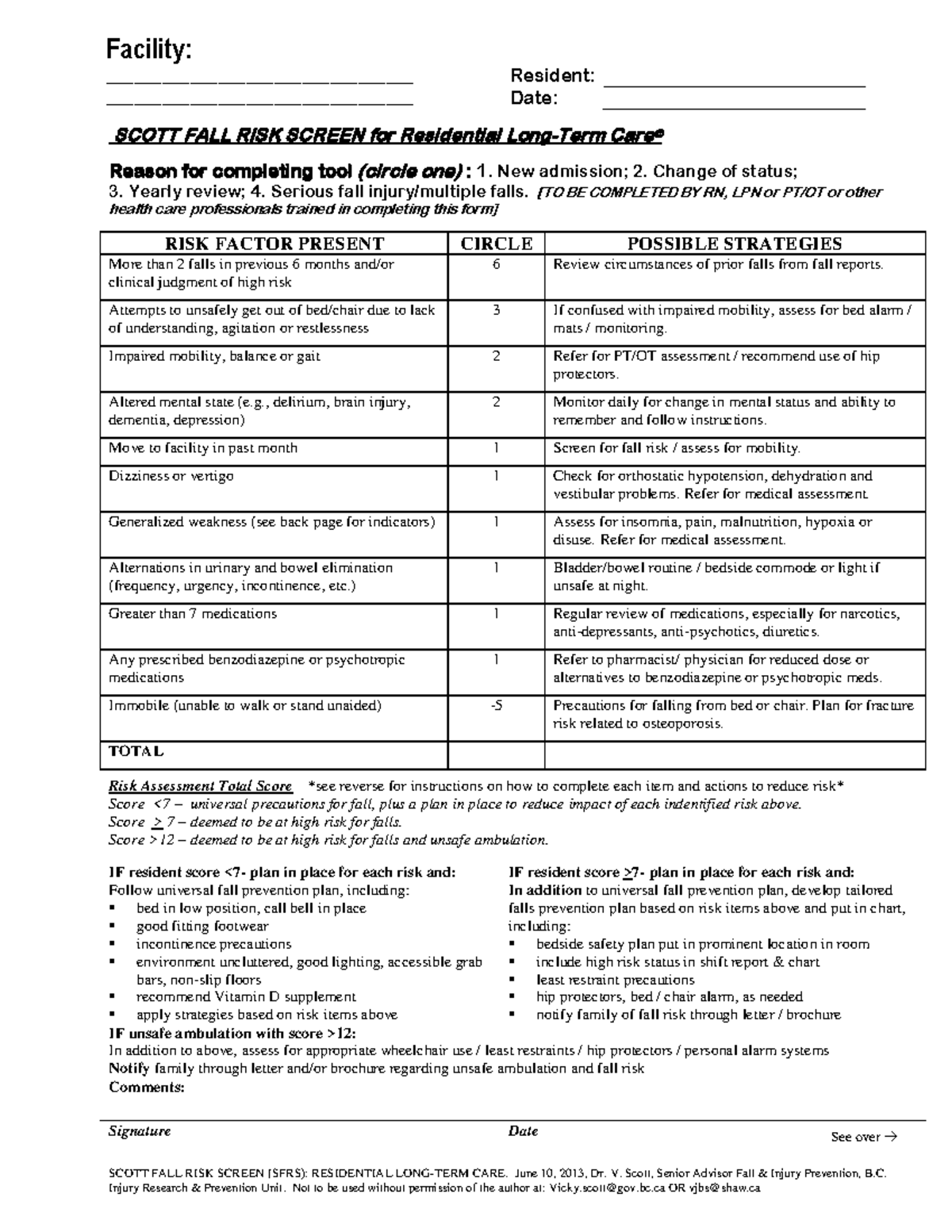 Scott Fall Risk Assessment Tool for Long-Term Care (2017) - Studocu