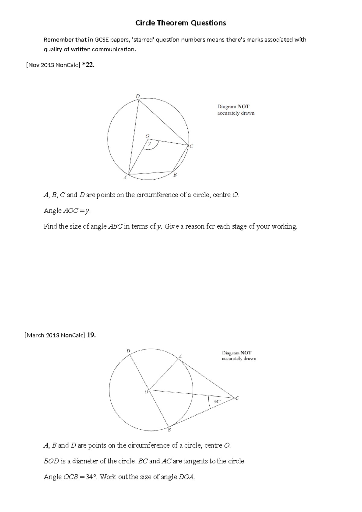 GCSE Circle Theorem Exam Practice Questions and Answers - Studocu