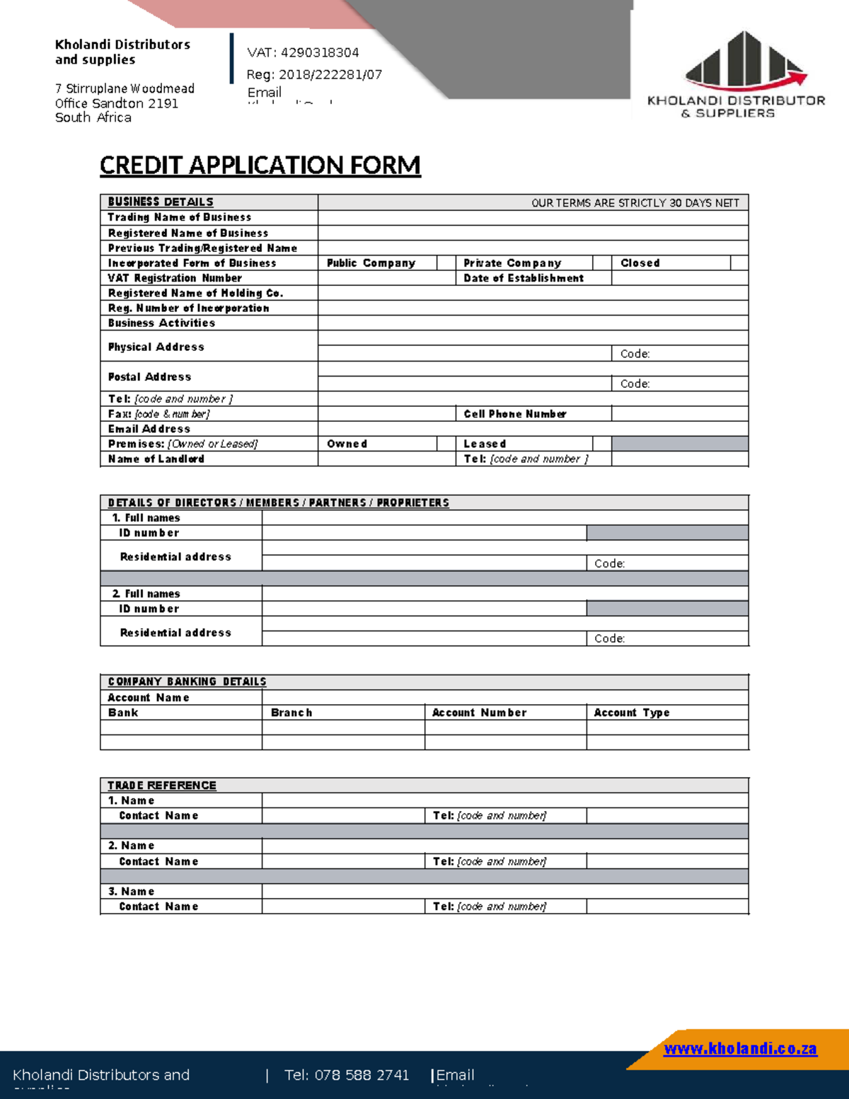 CME Credit Application Form for Kholandi Distributors and Supplies ...