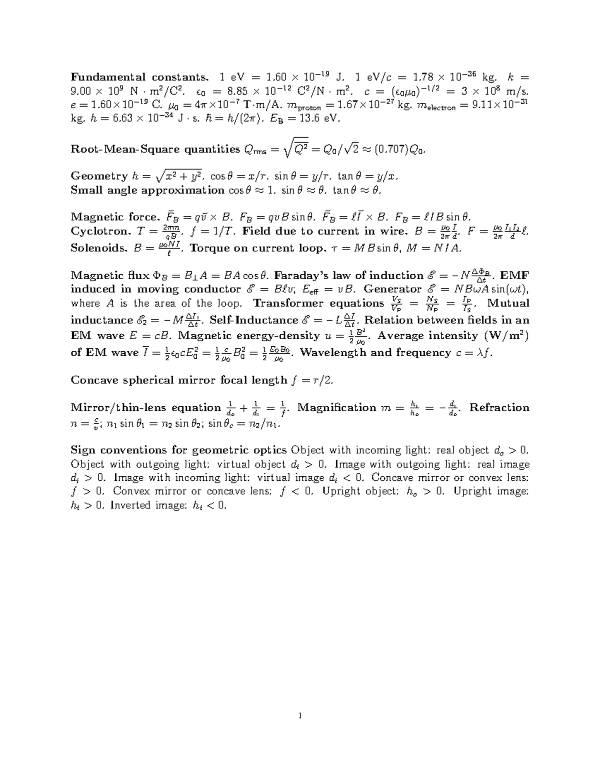 250417-1431 HC exam 2 formula sheet - Fundamental constants. 1 eV = 1 ...