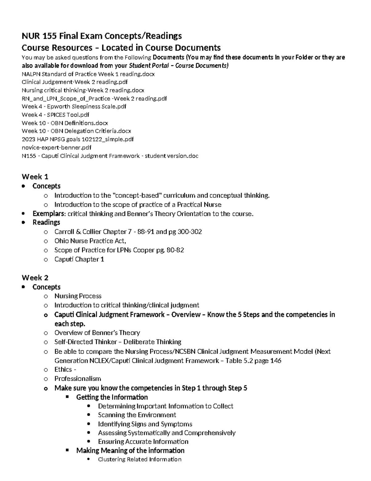 NUR 155 Final Exam Review: Key Concepts and Readings Overview - Studocu