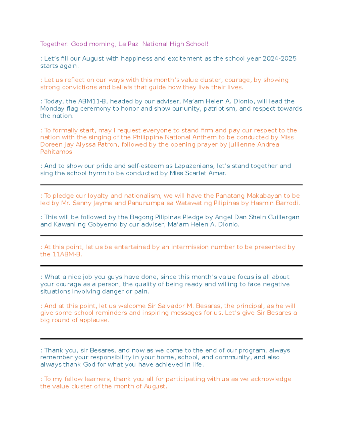 ABM11-B Flag Ceremony Script for August 2024 - Studocu