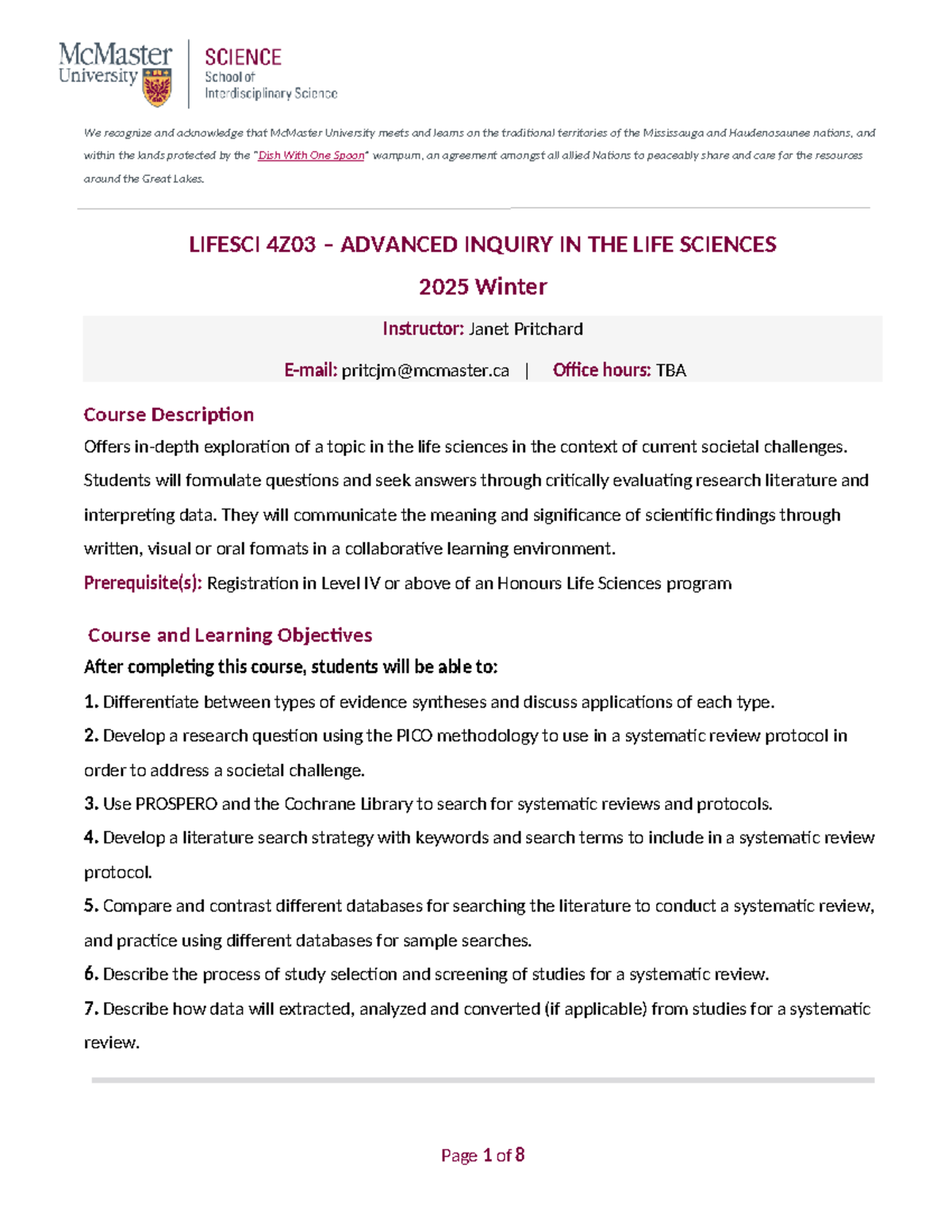 LIFESCI 4Z03 Advanced Inquiry Seminar: Exploring Evidence Synthesis ...