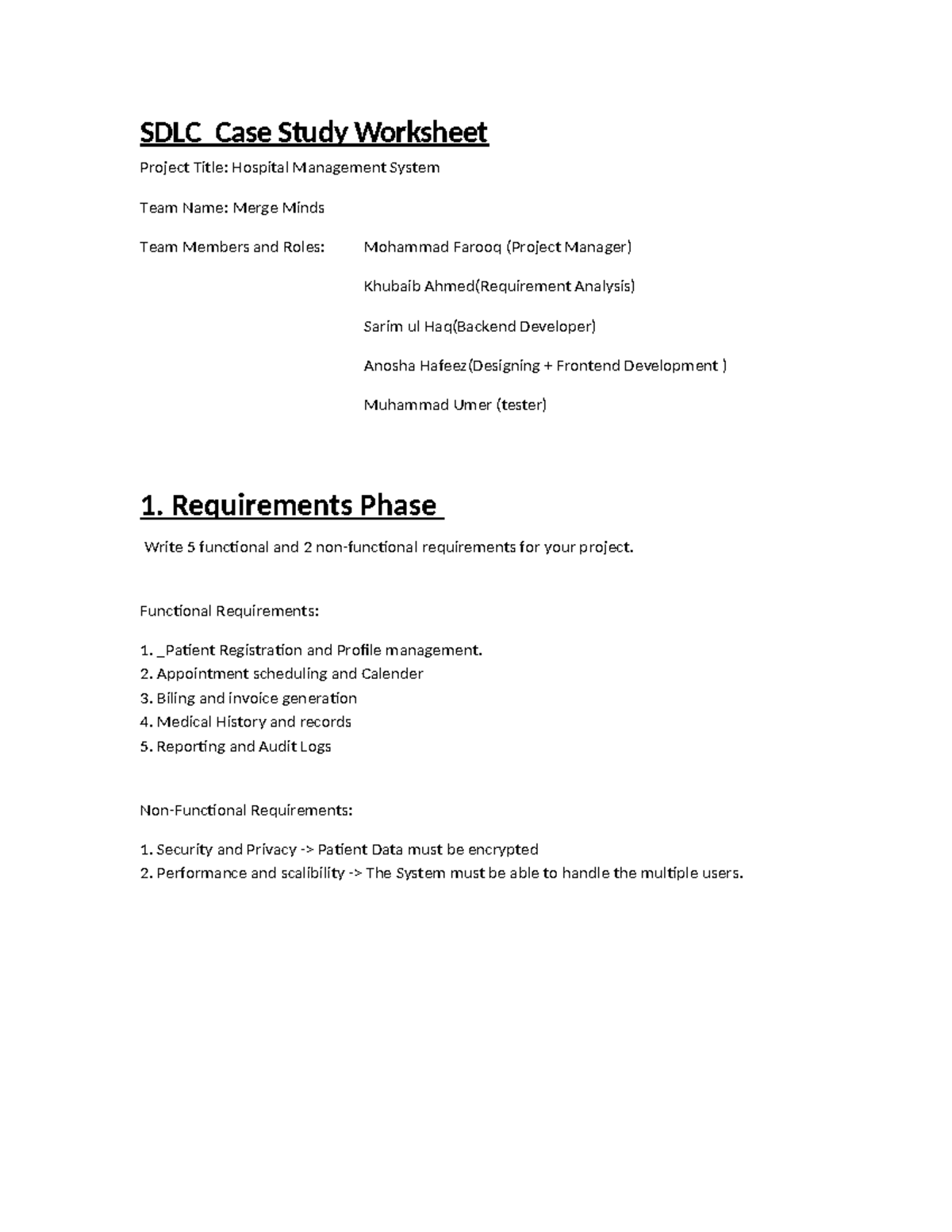 SDLC Case Study: Hospital Management System Overview - Studocu