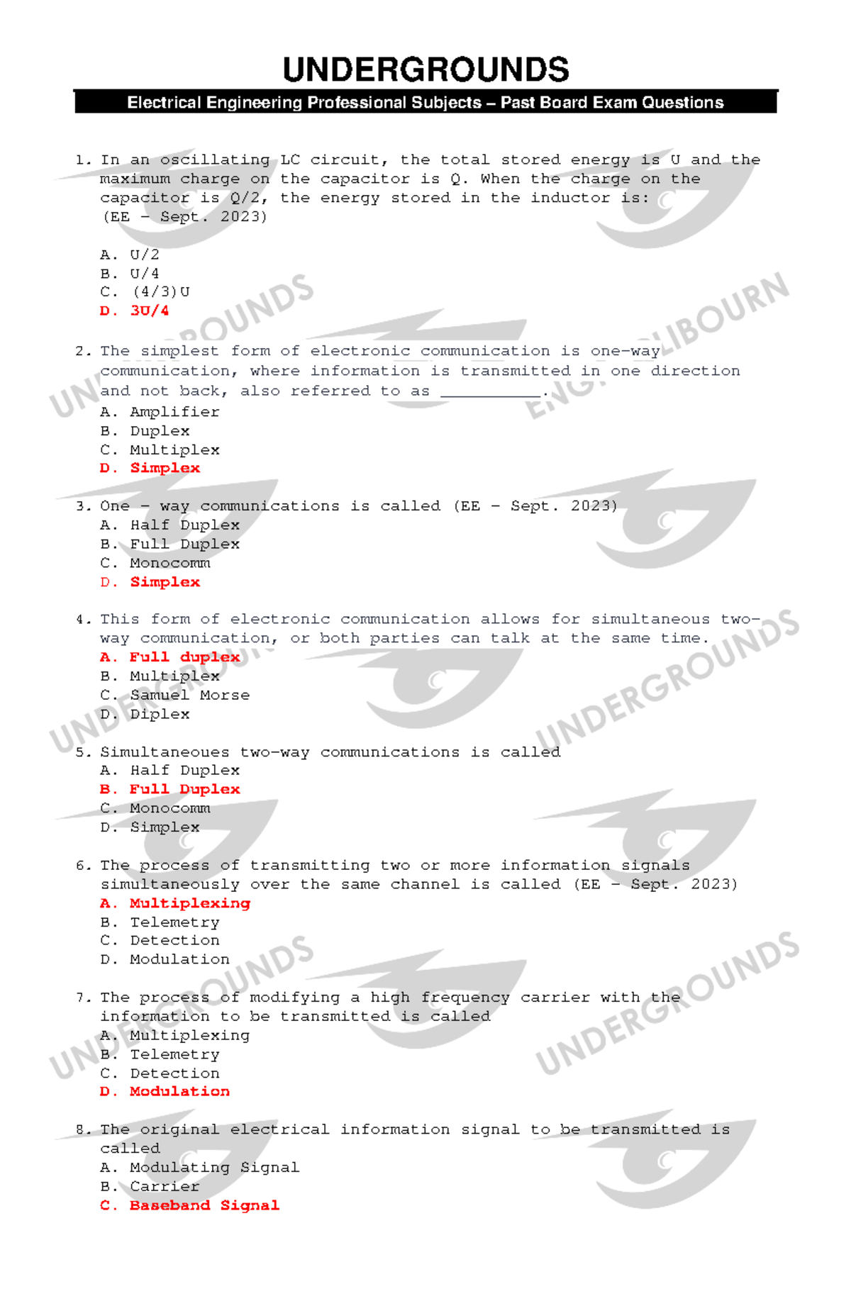 EE 101: Past Board Exam Questions on Electrical Engineering Concepts ...