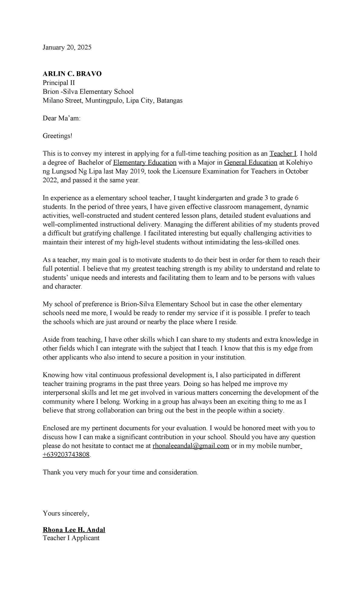 Letter of Intent-Lipa Batangas - January 20, 2025 ARLIN C. BRAVO ...