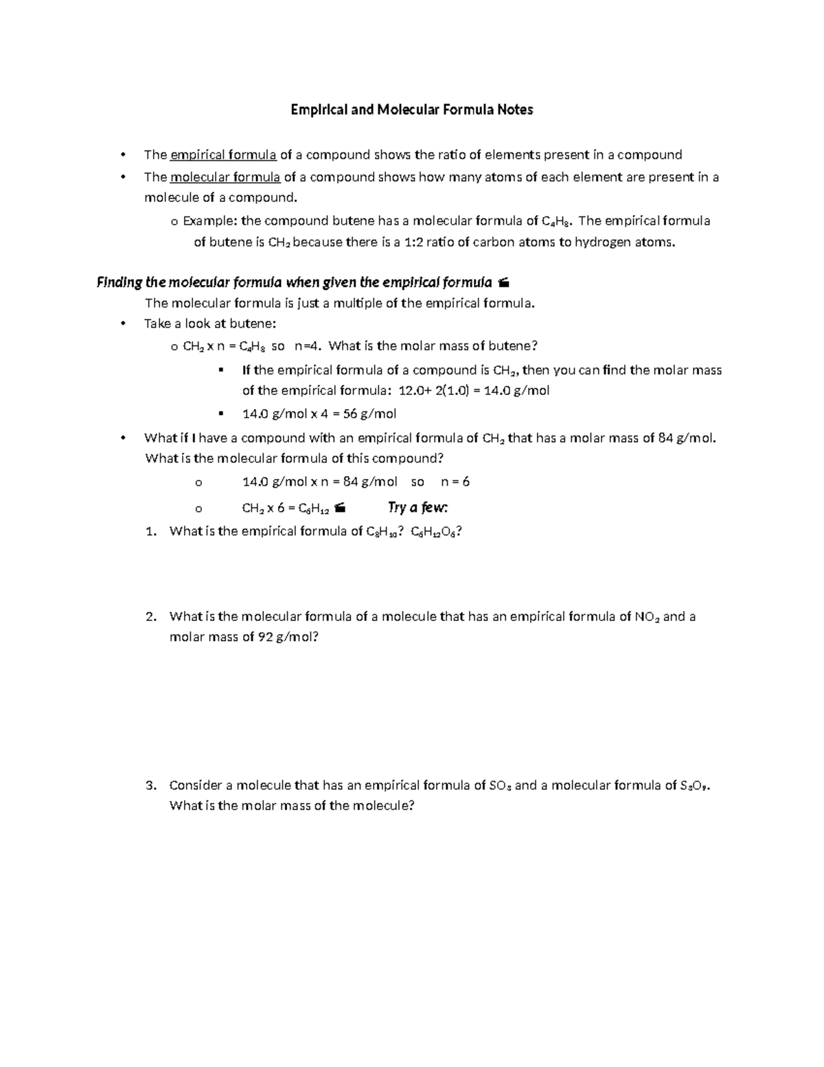 Activity NO. 1 Empirical and Molecular Formul - Empirical and Molecular ...
