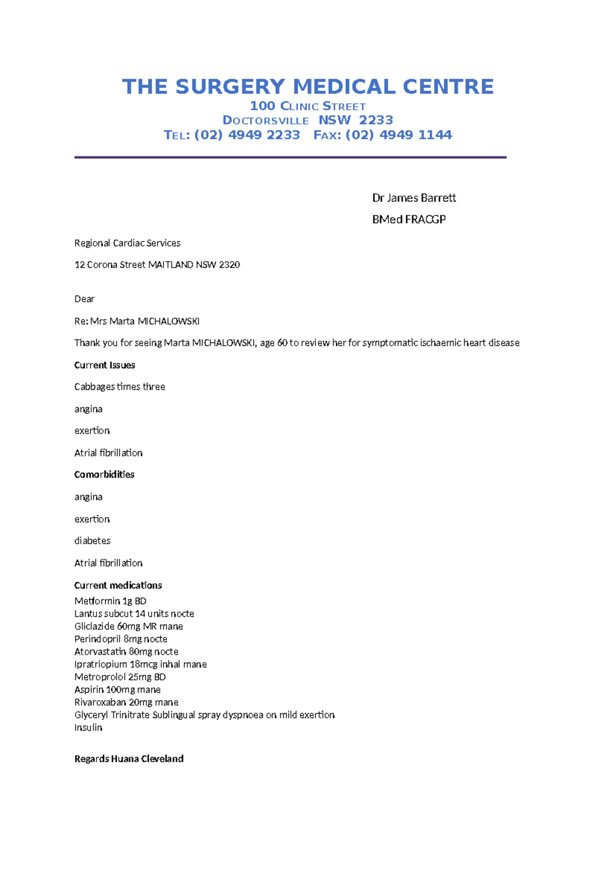 Surgery Referral Letter for Mrs. Marta Michalowski - Cardio Review ...