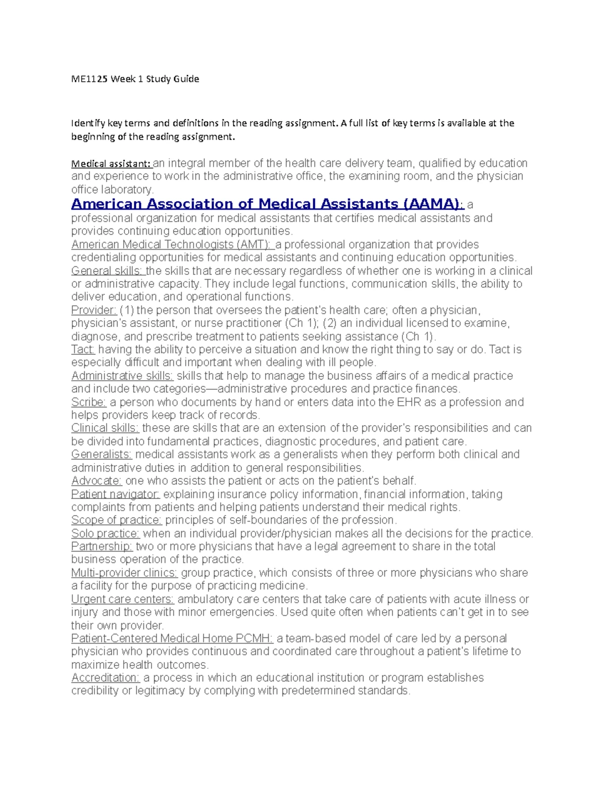 Medical Billing week 1 - notes for this class - The Role of the Medical ...