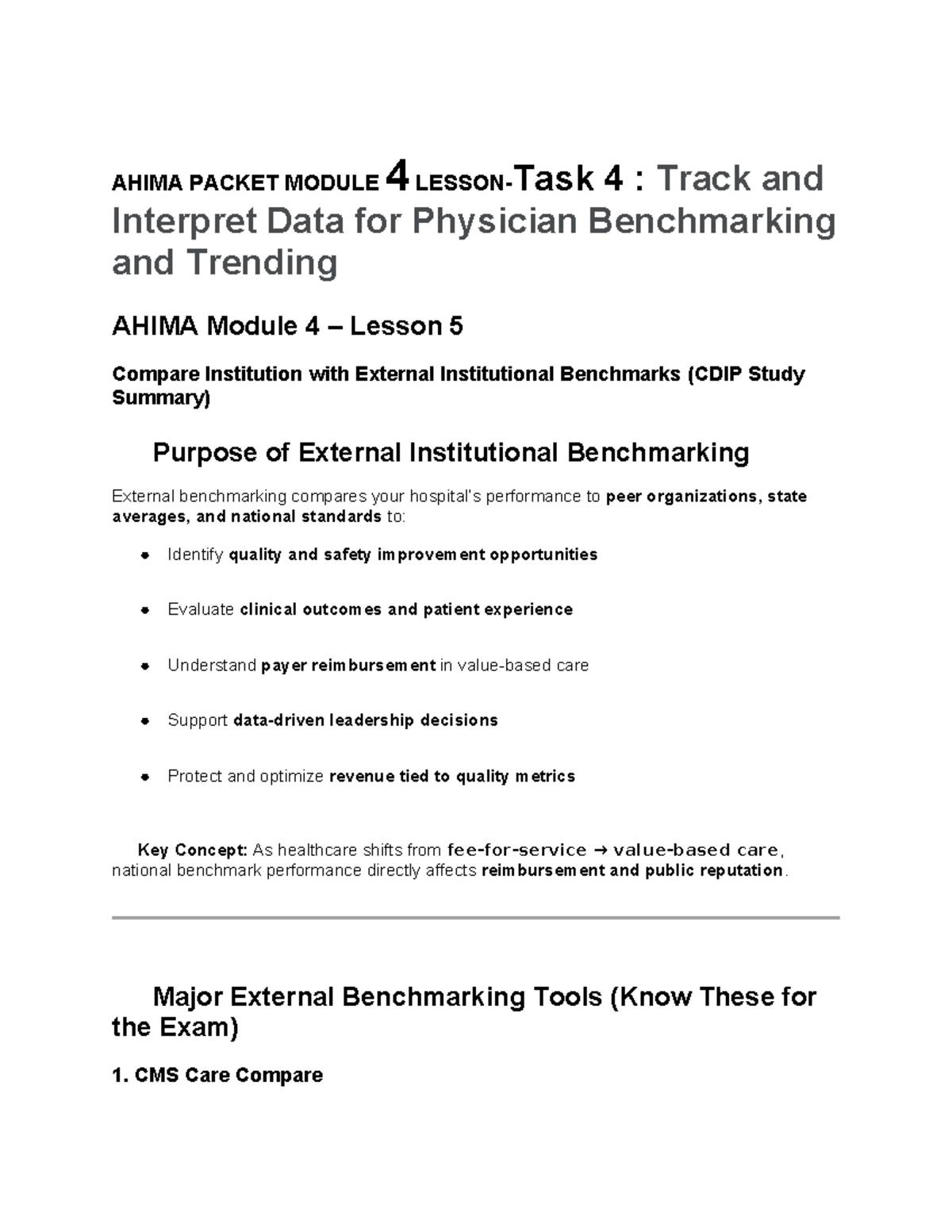 AHIMA CDIP Module 4 Lesson 5: Physician Benchmarking & Trends - Studocu