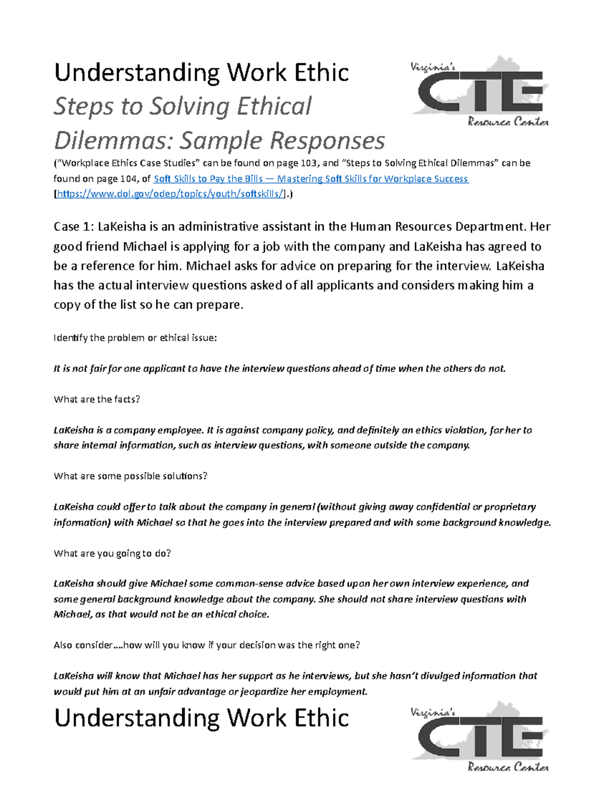 Understanding Ethical Dilemmas: Sample Responses for Workplace Ethics ...