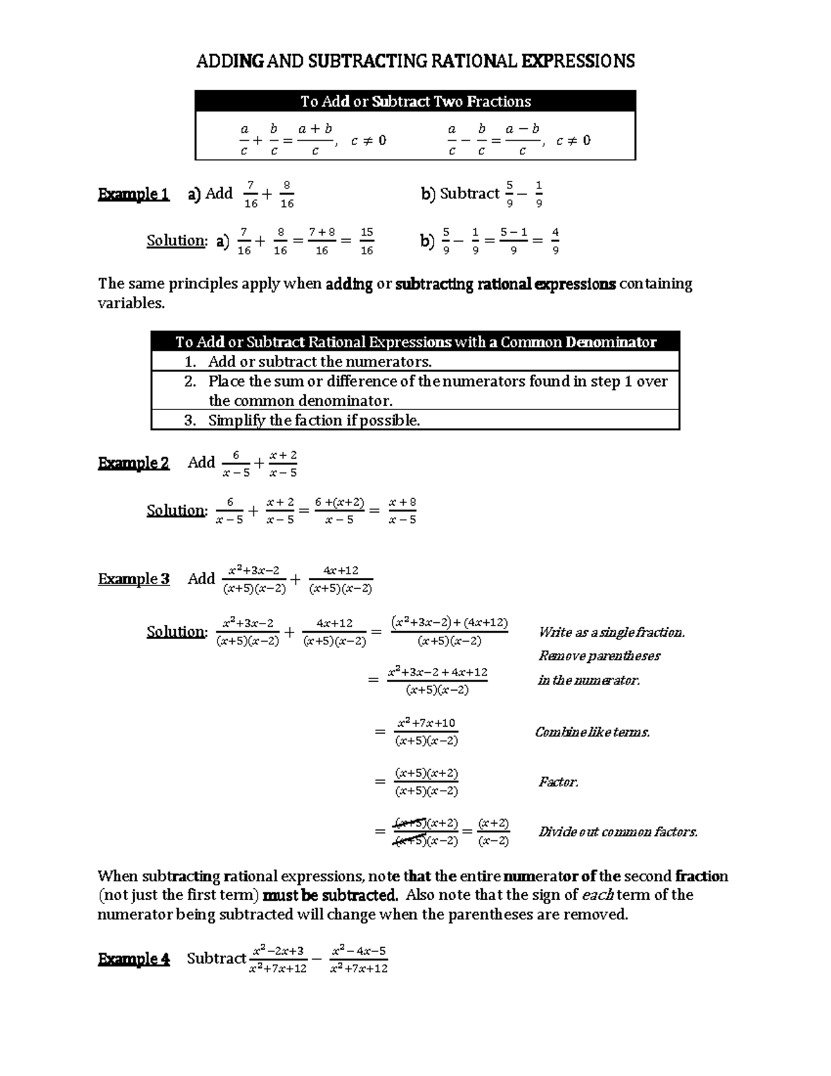 Adding and Subtracting Rational Expressions: A Comprehensive Guide ...
