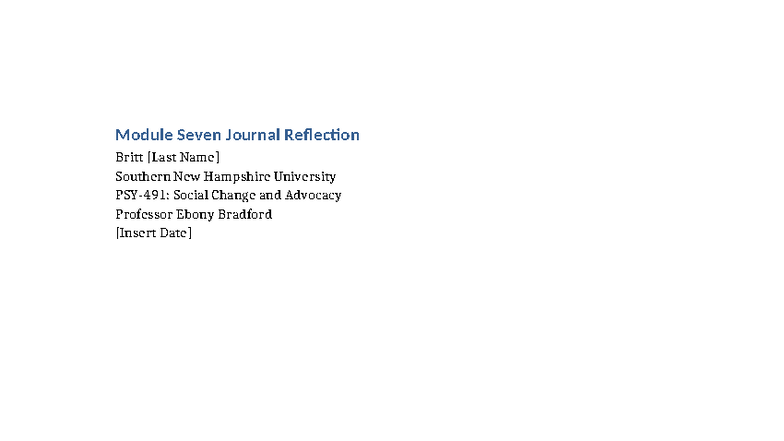Module 7 Journal Reflection on Social Change and Advocacy - Studocu