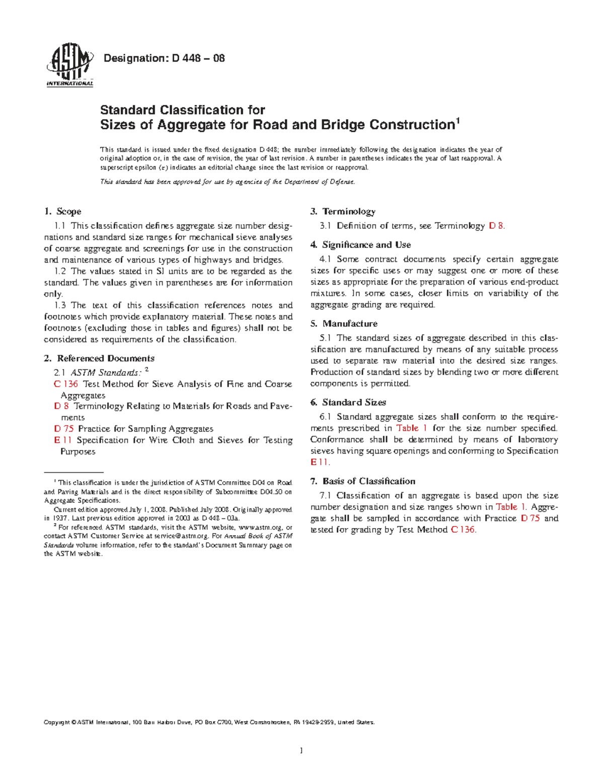 ASTM D 448 08 Standard Classification for Aggregate Sizes in ...