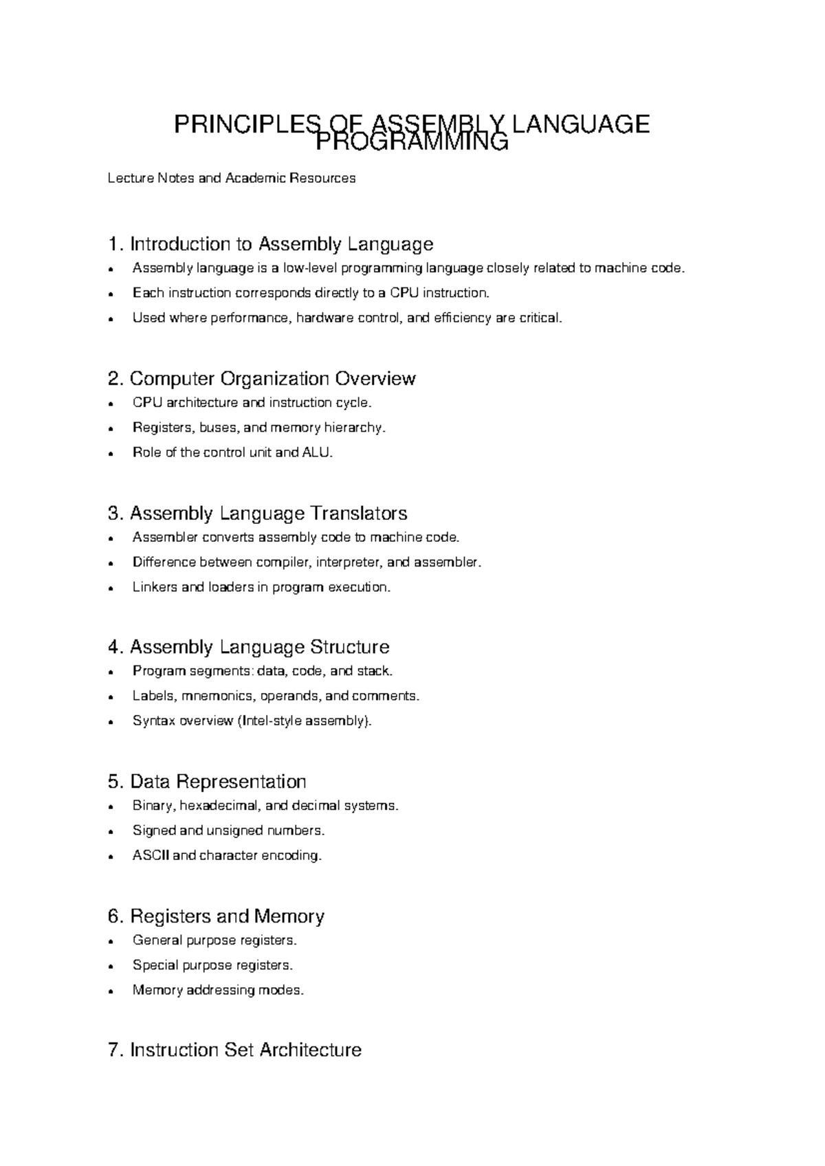 Principles of Assembly Language Programming (CS101) Lecture Notes - Studocu
