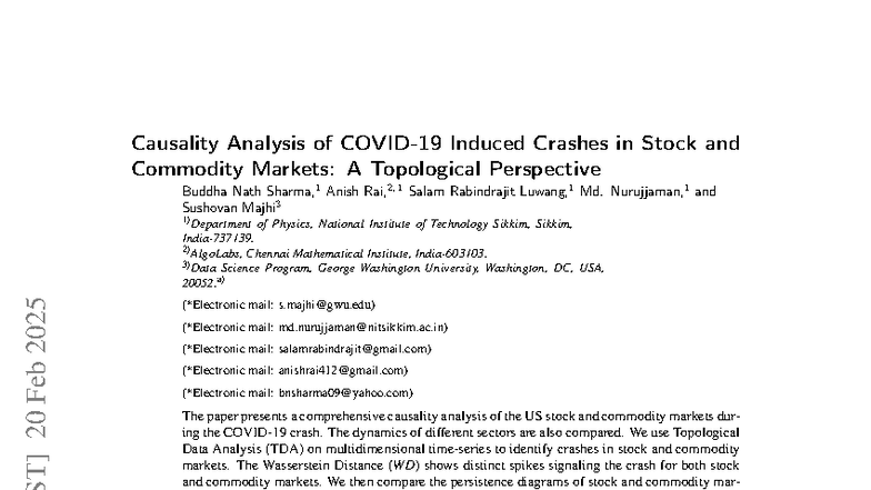 Causality Analysis of Stock & Commodity Market Crashes: TDA Insights ...