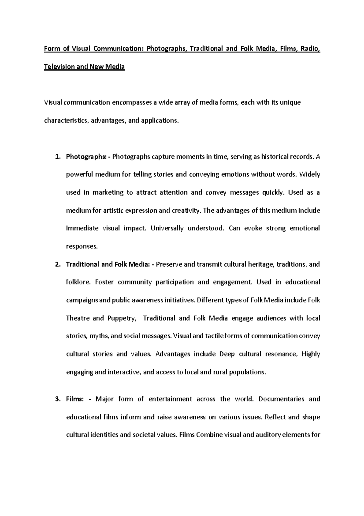 Visual Communication Forms: Photos, Media, Films, Radio & TV - Studocu