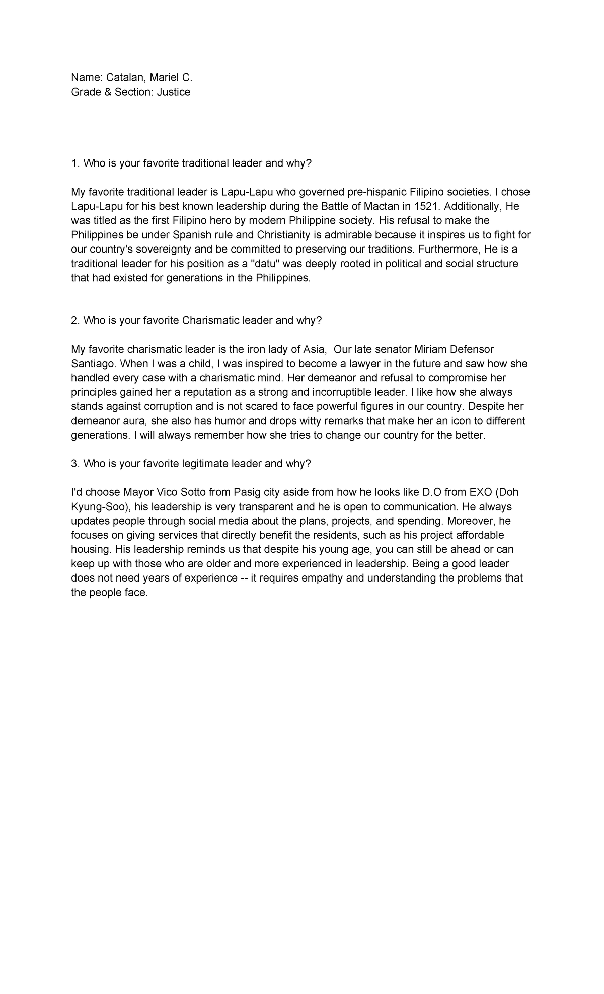 UCSP Assignment - Favorite Traditional, Charismatic, and Legitimate ...
