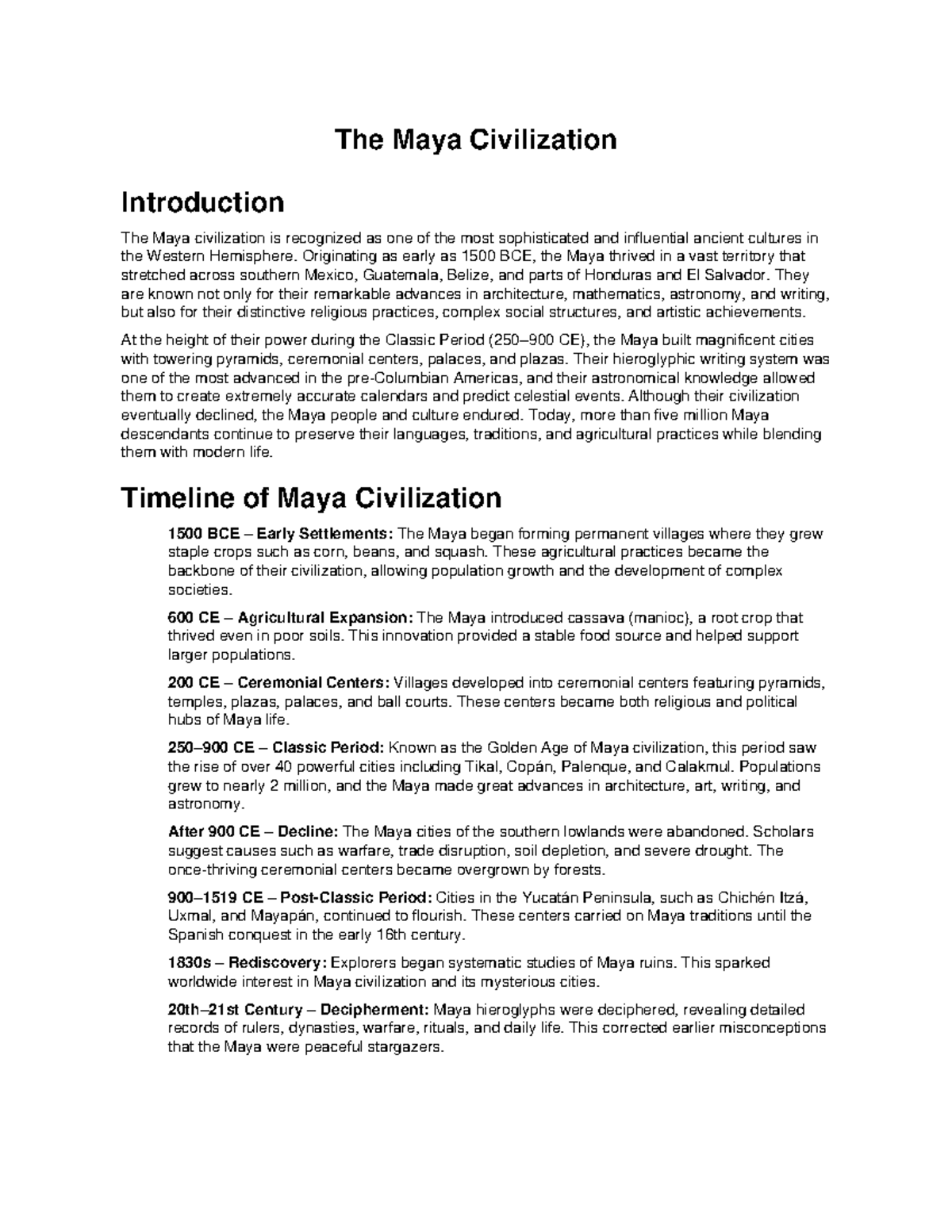 Maya Civilization Report: An In-Depth Study of Its History and ...