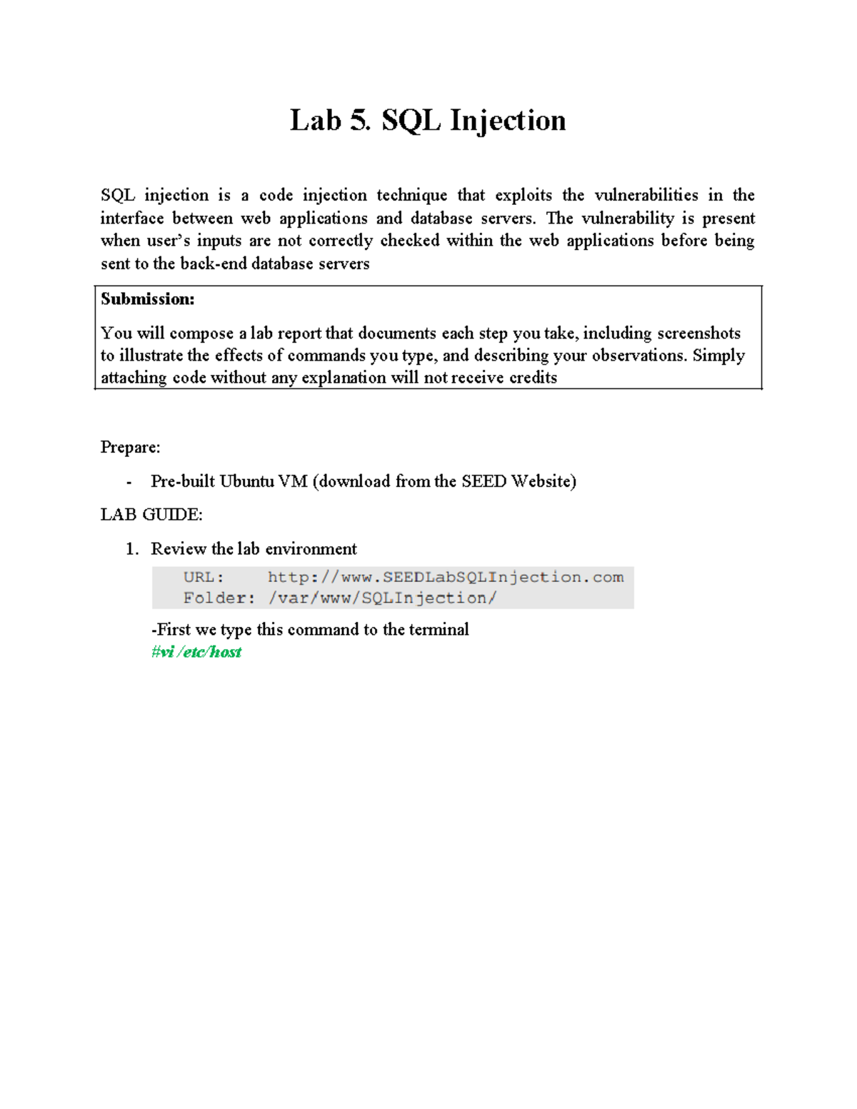 Bài Lab An Toàn Thông Tin - SQL Injection Lab 5 HCMUTE - Studocu