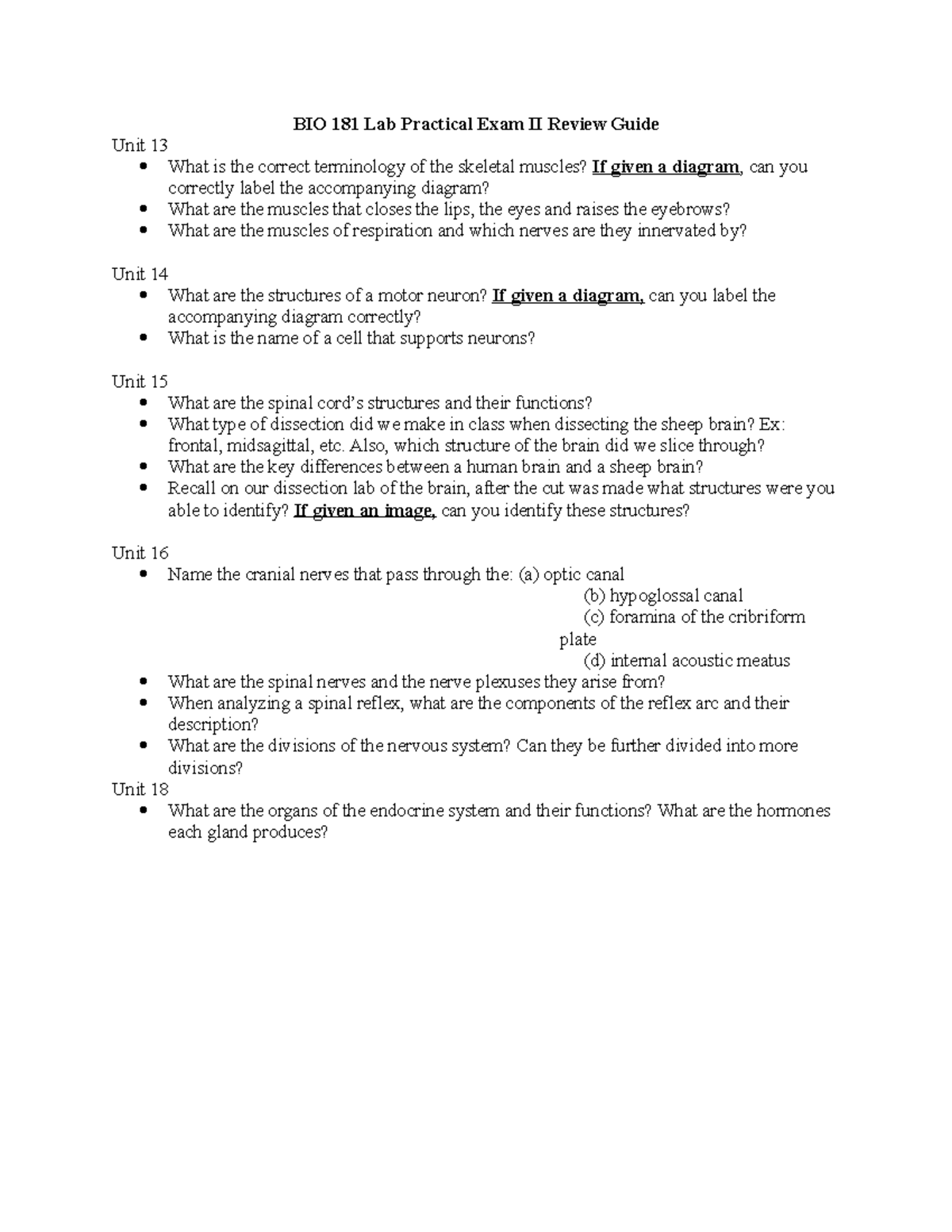 EXAM II Study Guide - practice materials - BIO 181 Lab Practical Exam ...