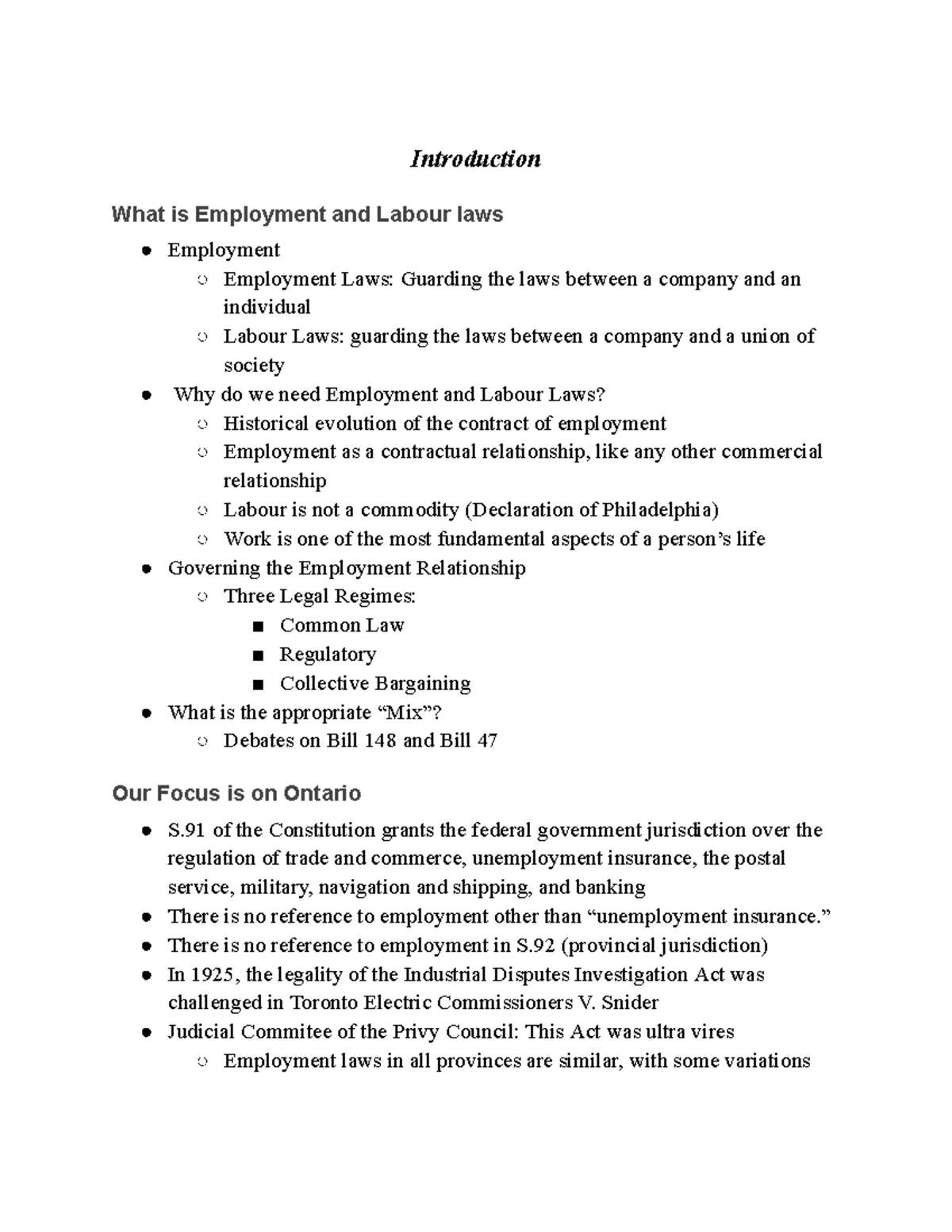 LAW529 - Employment and Labour Laws Overview and Key Concepts - Studocu