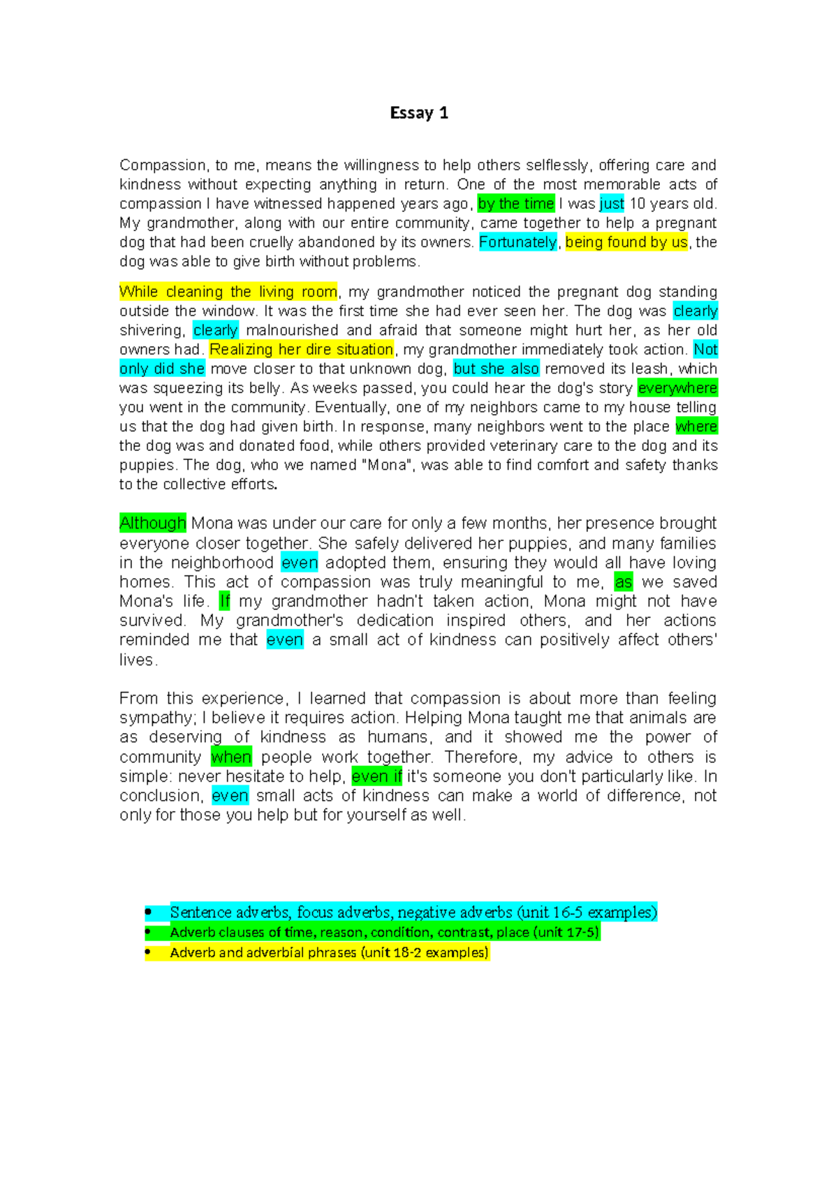 Essay 1: The Power of Compassion in Community Care - Ensayo Avanzado 6 ...