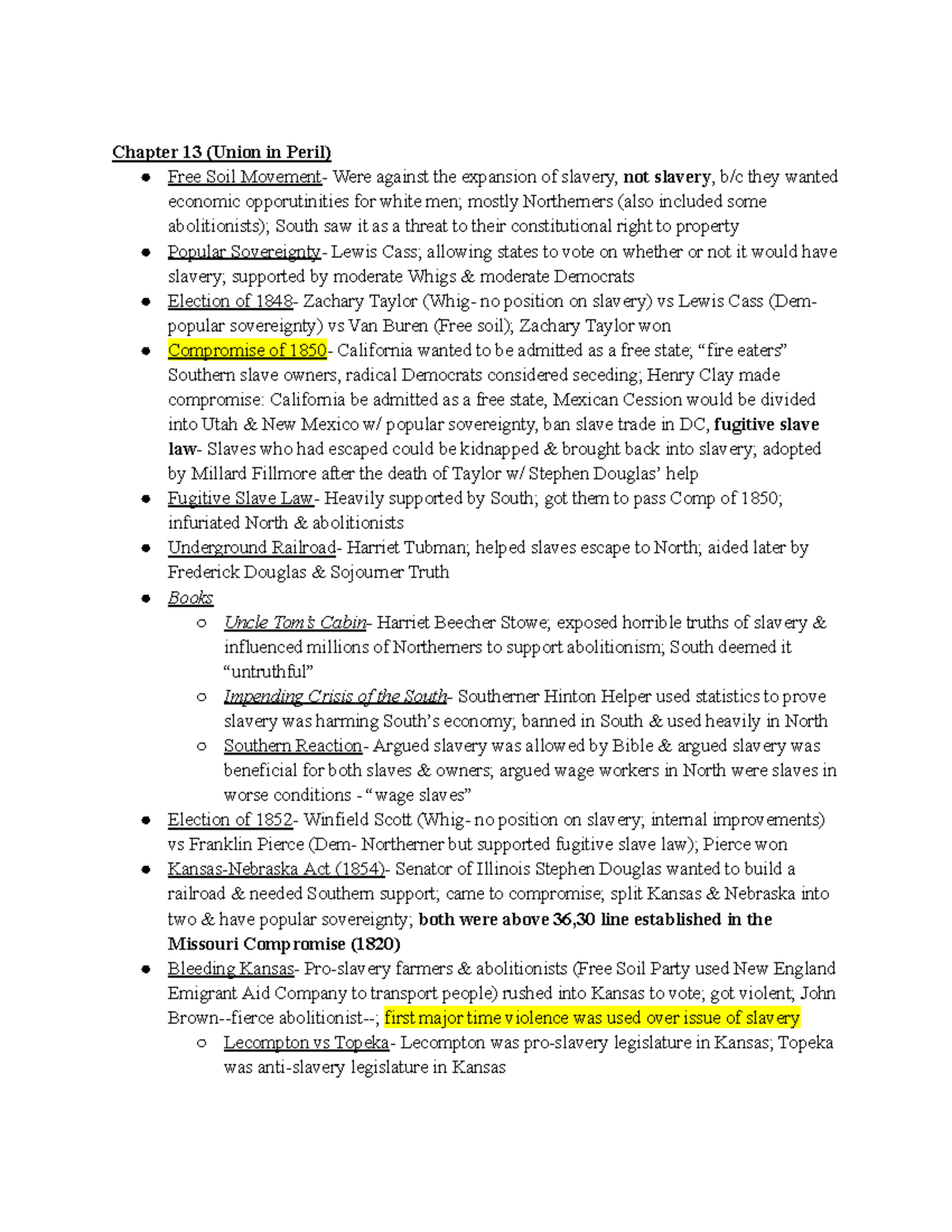 APUSH Chapter 14: Civil War Overview and Key Events Summary - Chapter ...