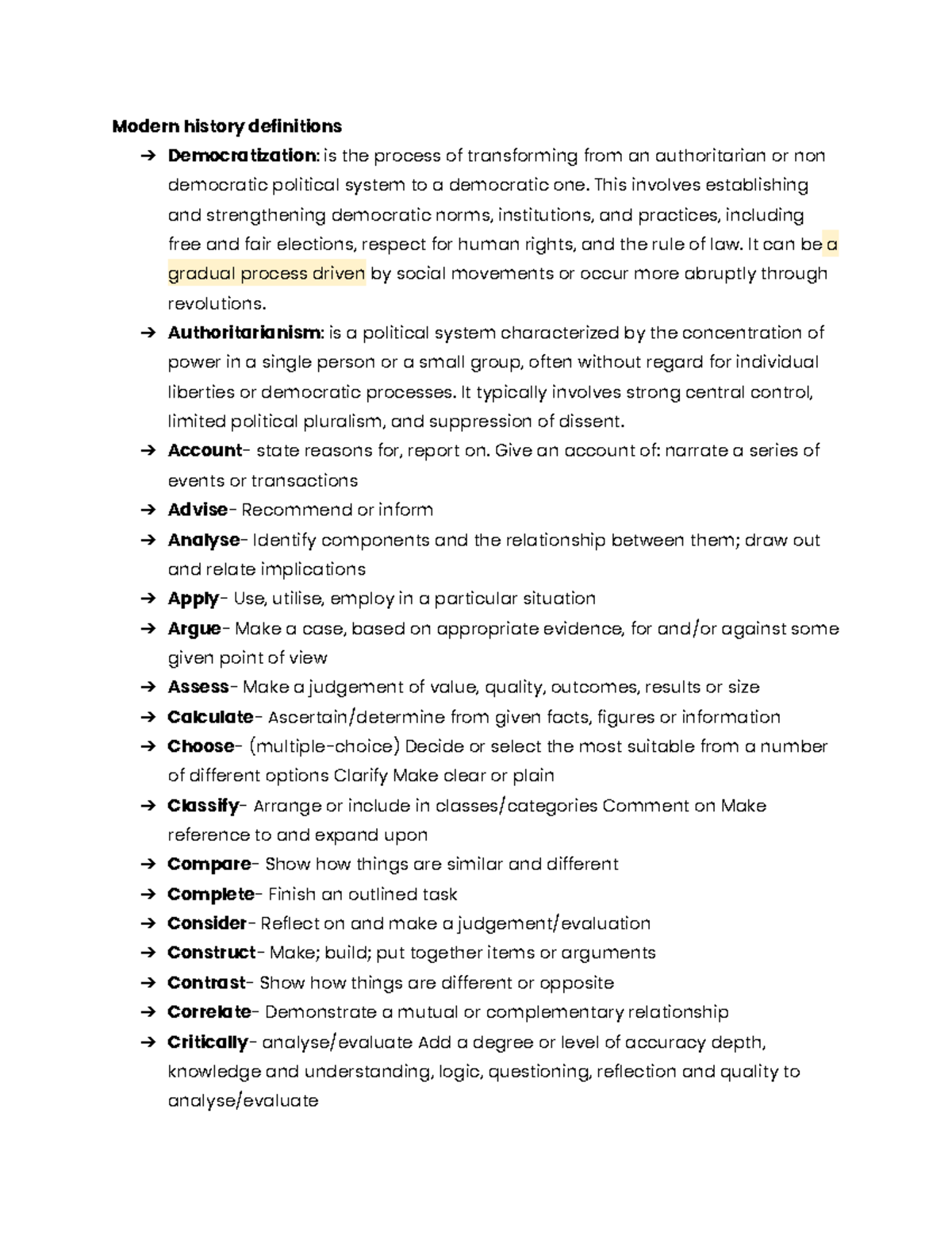 Modern History Definitions: Key Concepts and Terms Explained - Studocu