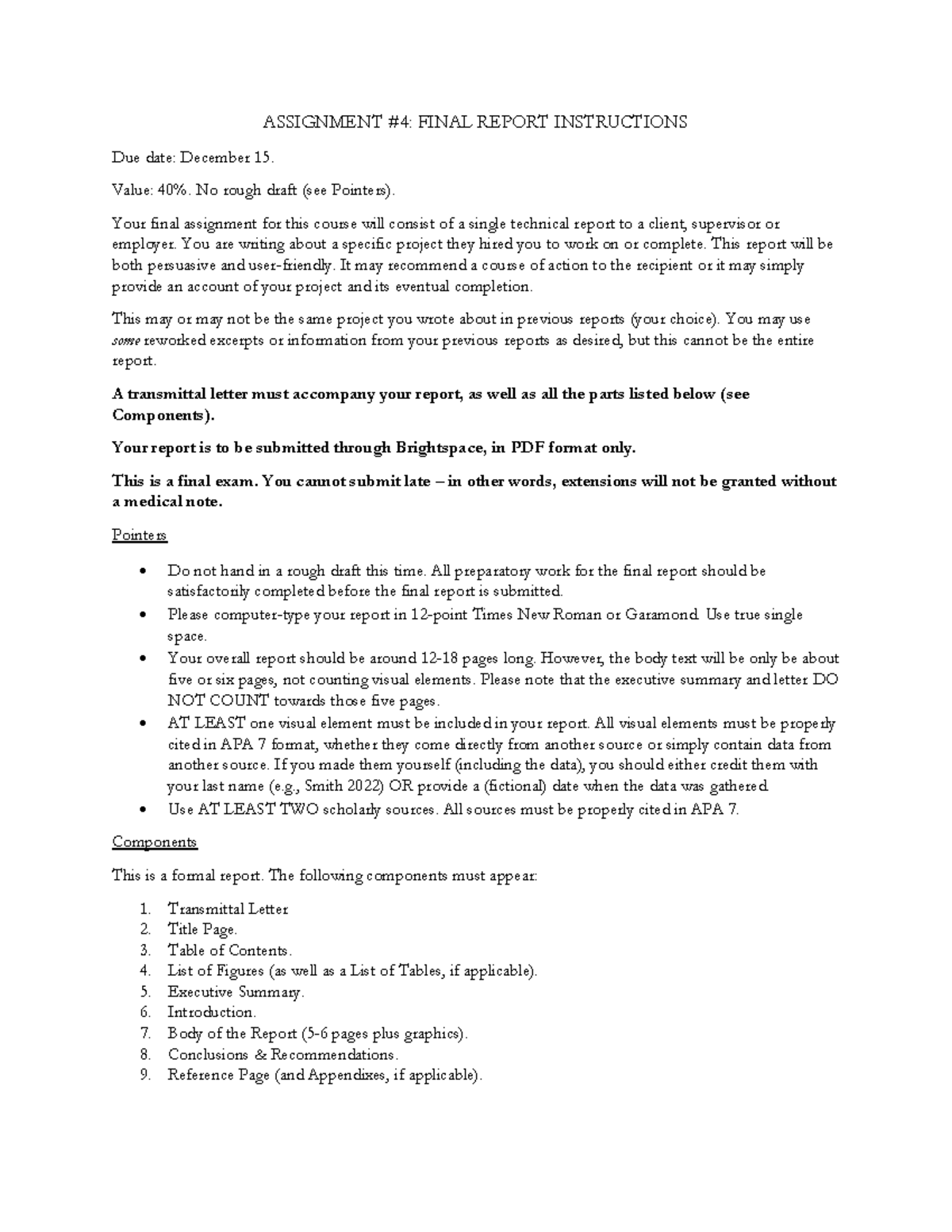 Eng1112 Final Report: Instructions for Technical Submission - Studocu