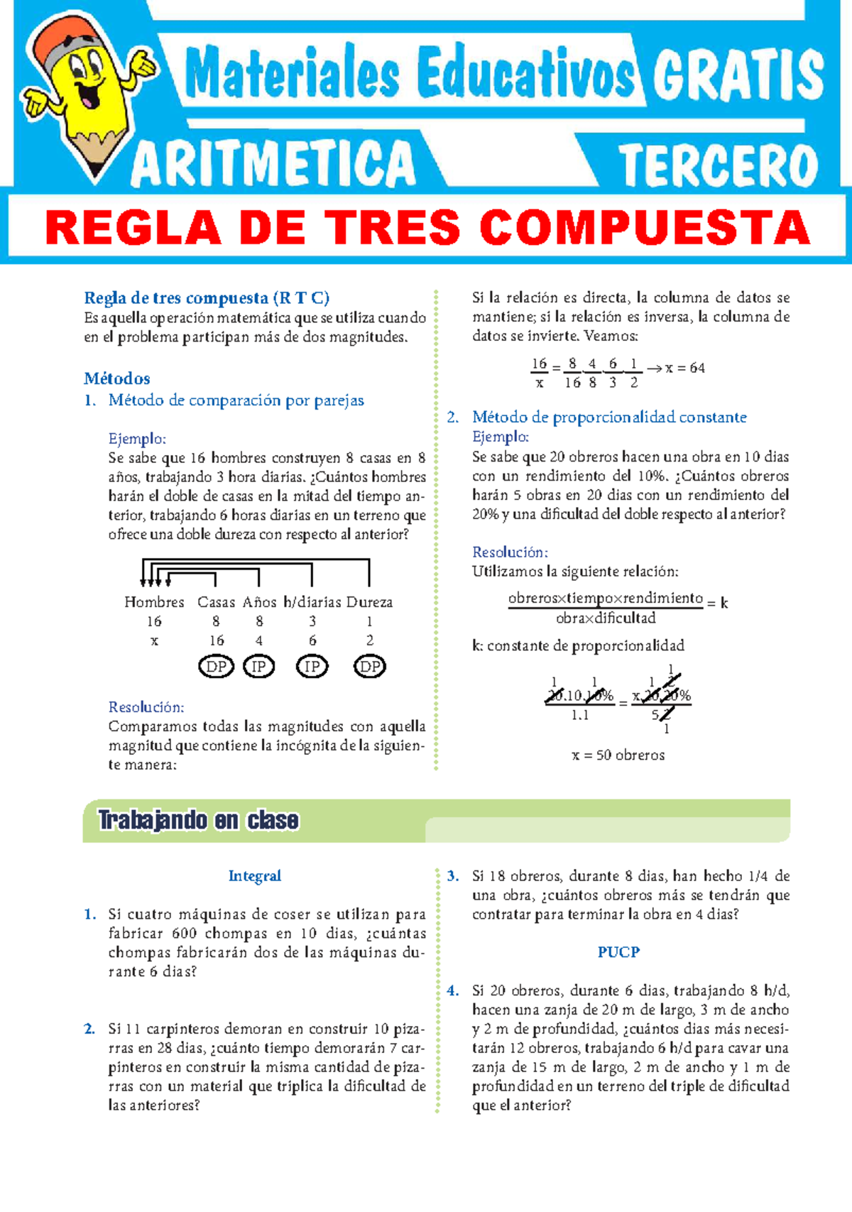 Regla de Tres Compuesta: Métodos y Ejemplos - PUCP - Studocu