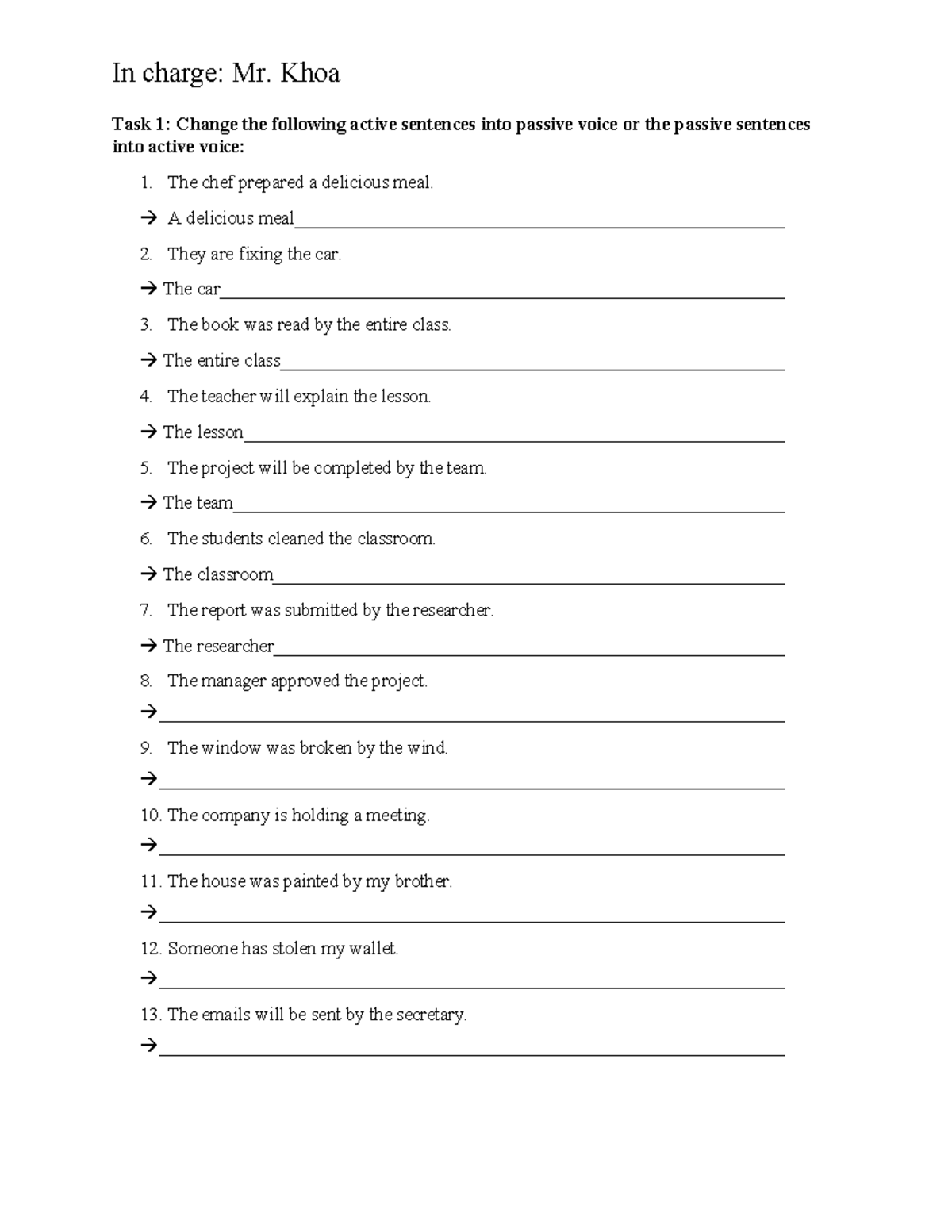 Passive voice tasks - Ôn tập kỹ năng sử dụng câu bị động - Task 1 ...