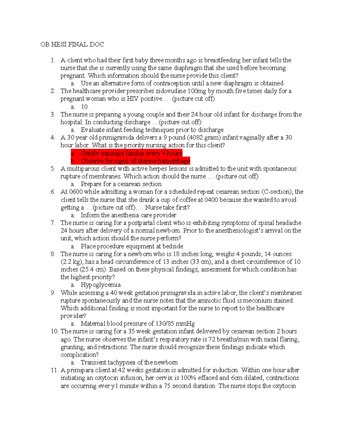 OB HESI FINAL EXAM REVIEW: Key Nursing Considerations and Interventions ...