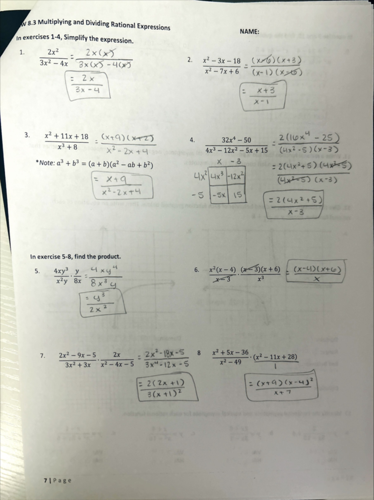 Algebra 2 Homework Answers: W 8 Rational Expressions Solutions - Studocu
