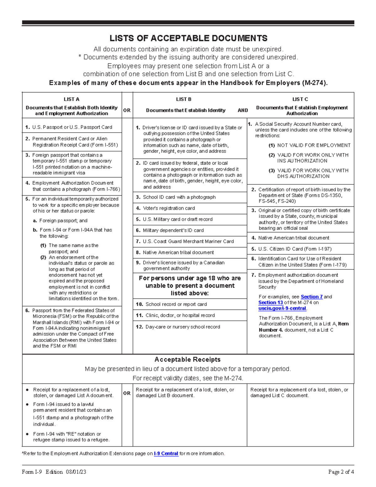 I-9 Verification: Lists of Acceptable Documents for Employment - Studocu