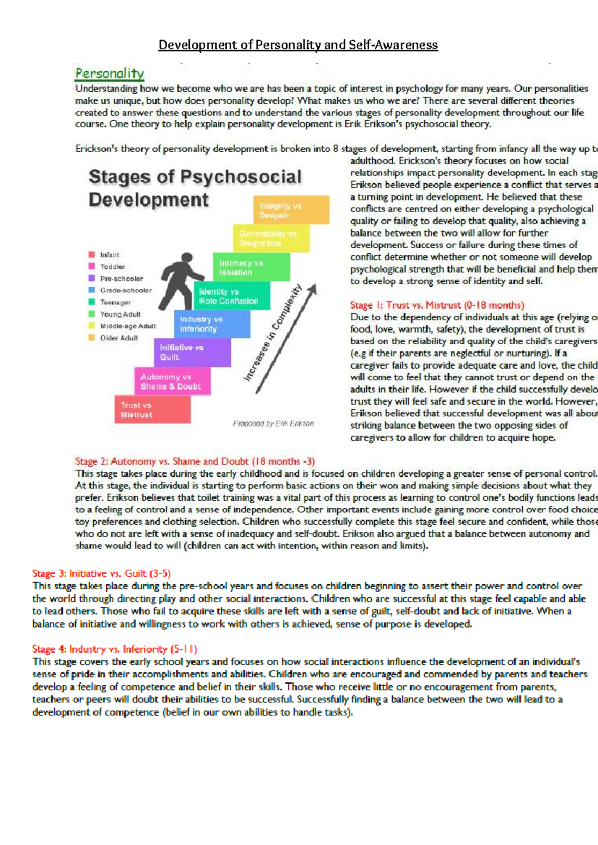 Development of Personality and Self-Awarness - Studocu