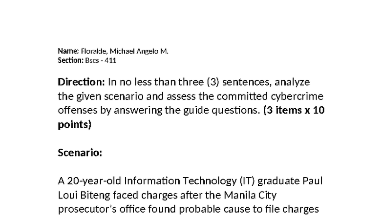 Bscs 411 Activity 1: Analysis of Cybercrime Offenses in COMELEC Hacking ...