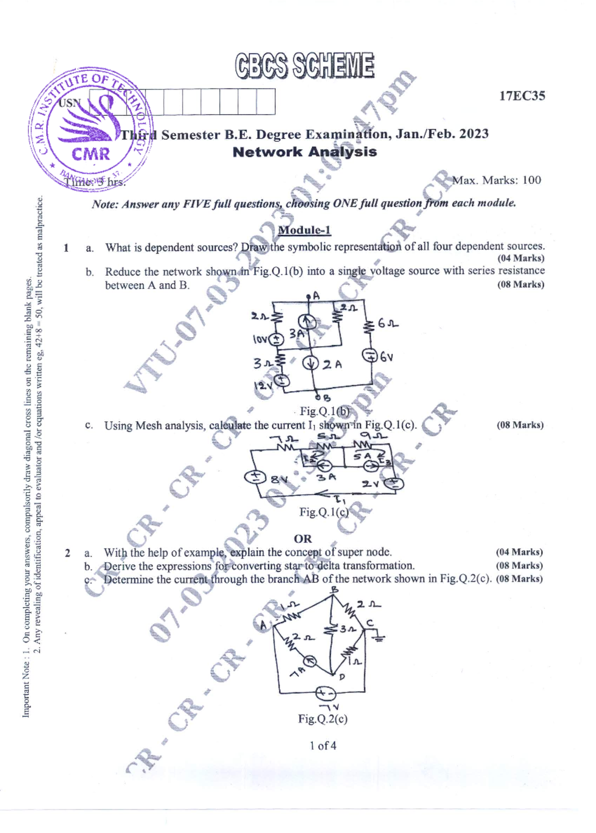 VTU 17EC35 Network Analysis Question Paper Jan-Feb 2023 - Studocu